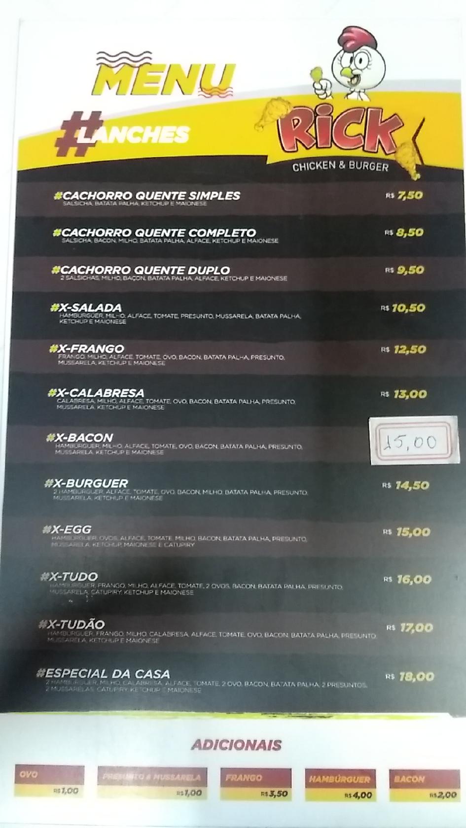Menu em Rick - Chicken & Burger pub & Bar, Limeira