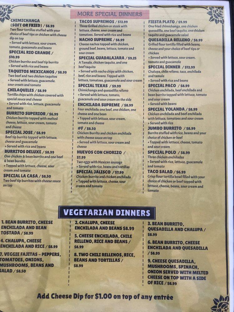 Menu at Rio Grande restaurant, La Vale, National Hwy