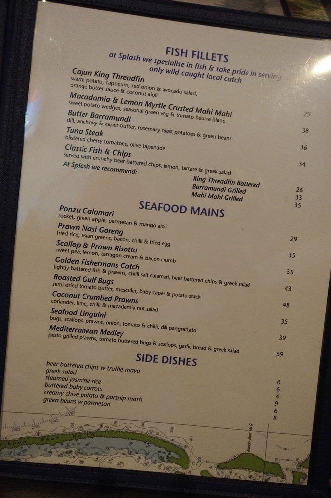 Menu at Splash Seafood Restaurant, Cairns