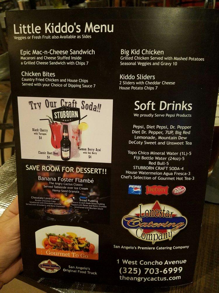 Menu at Angry Cactus pub & bar, San Angelo