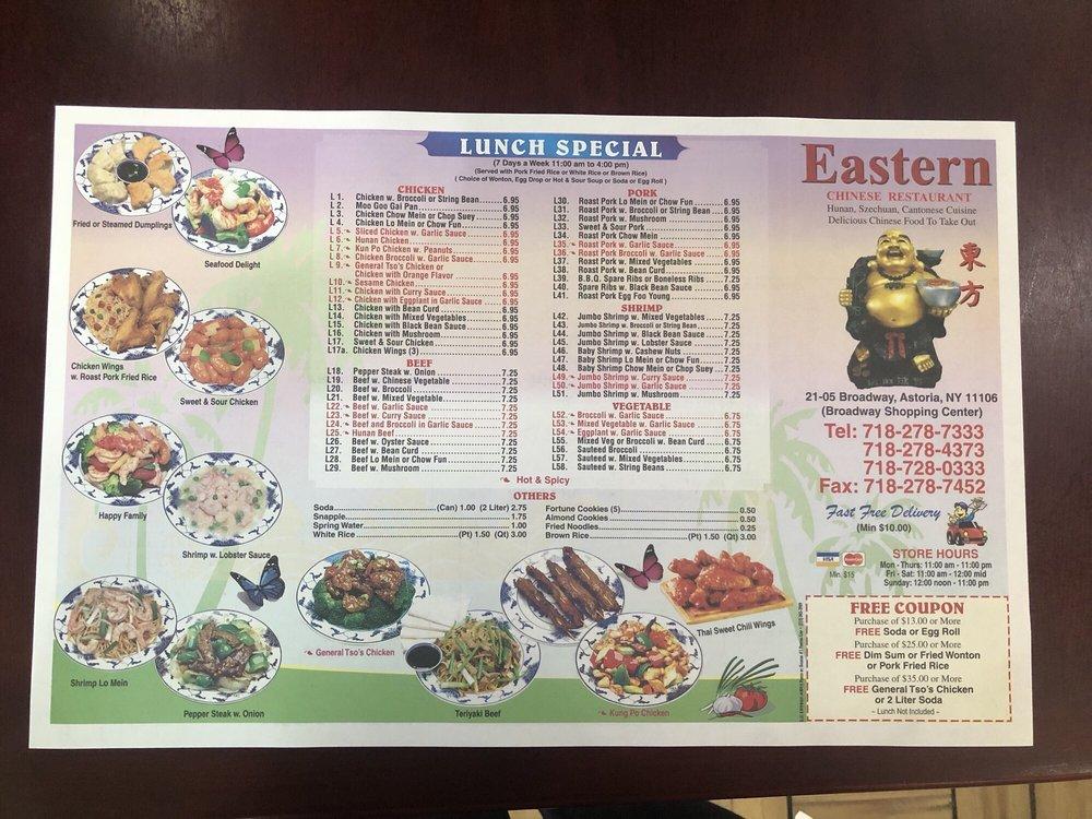 Menu at Eastern Chinese Restaurant, New York City, 21-5 Broadway