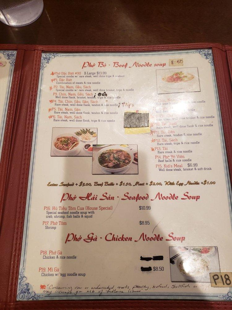 Menu at Pho 90 Vietnamese Restaurant, Las Vegas