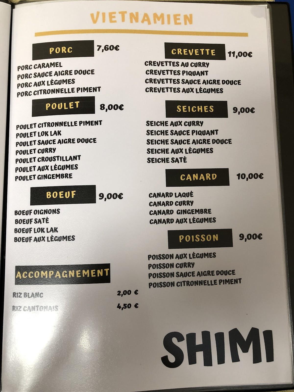 Menu au Restaurant Shimi, Colomiers