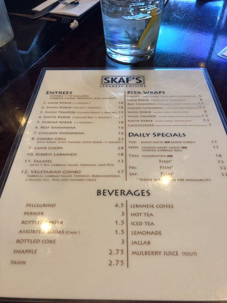 Menu at Skaf's Lebanese Cuisine restaurant, Glendale, 367 N Chevy Chase Dr