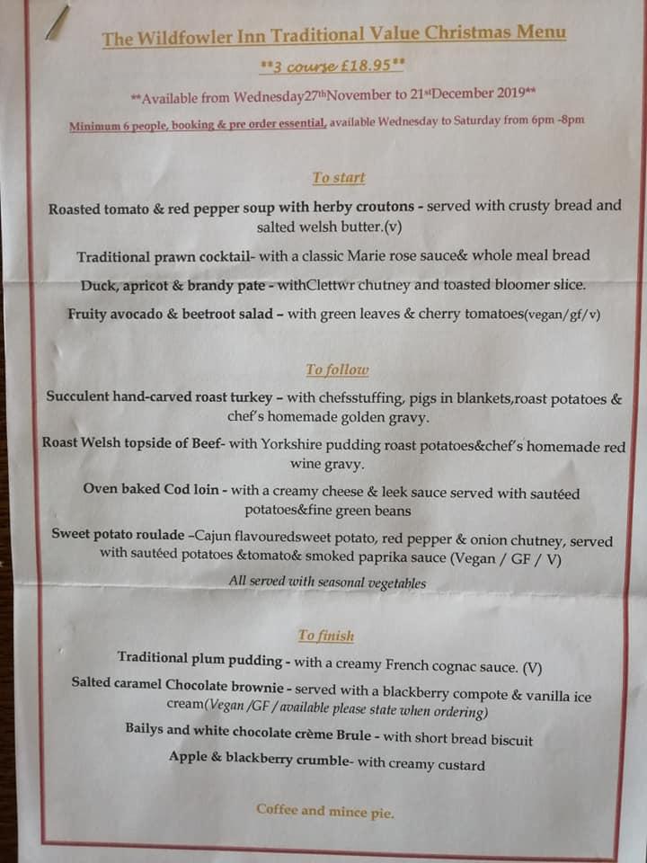 Menu at The Wild Fowler pub & bar, Tre'r-ddol