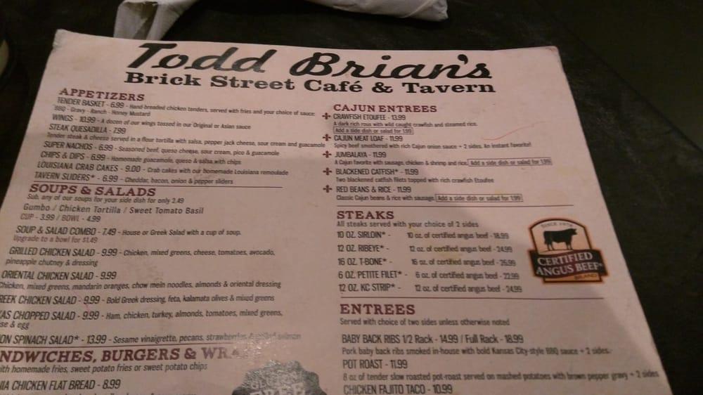 Menu at Todd Brian's Brick Street Cafe & Tavern, Wichita