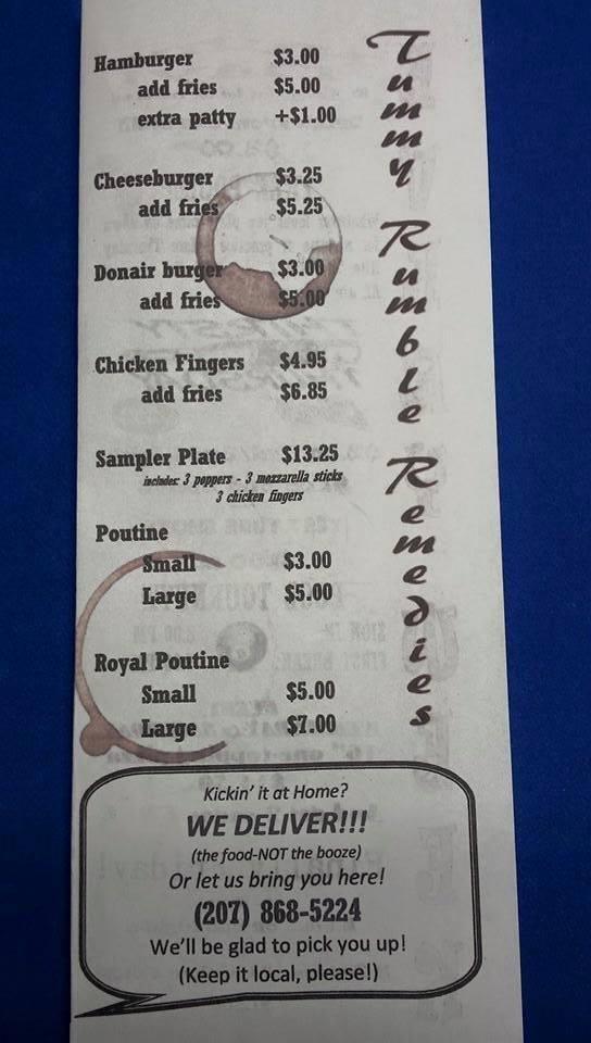 Menu at Bottomz Up Bar & Grill, Van Buren