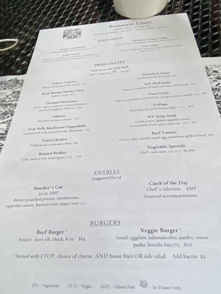 Menu at Brasserie Louis pub & bar, Lewisburg
