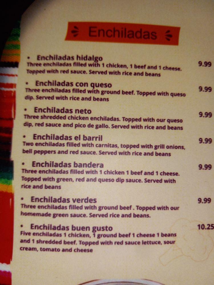 Menu at El Barril Mexican Restaurant, Edgington