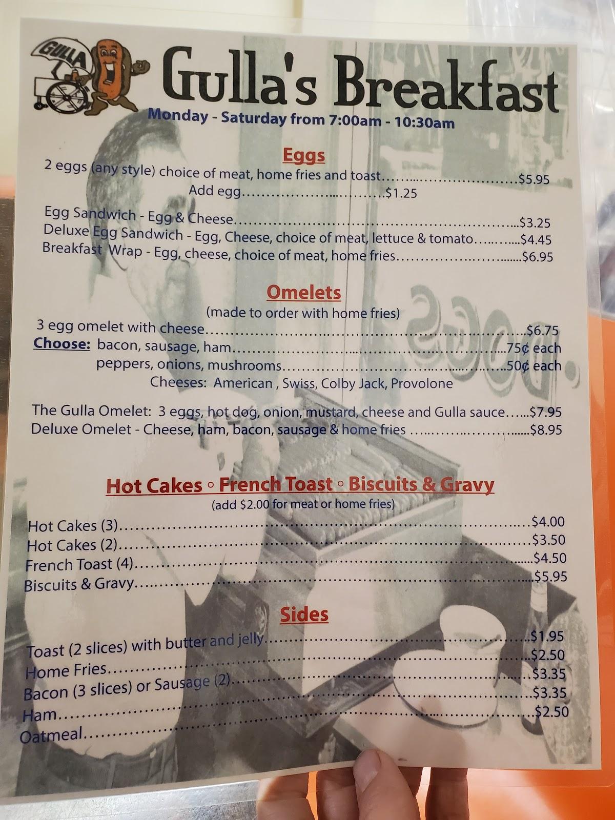 Menu at Gulla's Lunch restaurant, Bellaire