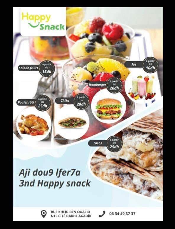 Menu at Happy Snack restaurant, Agadir
