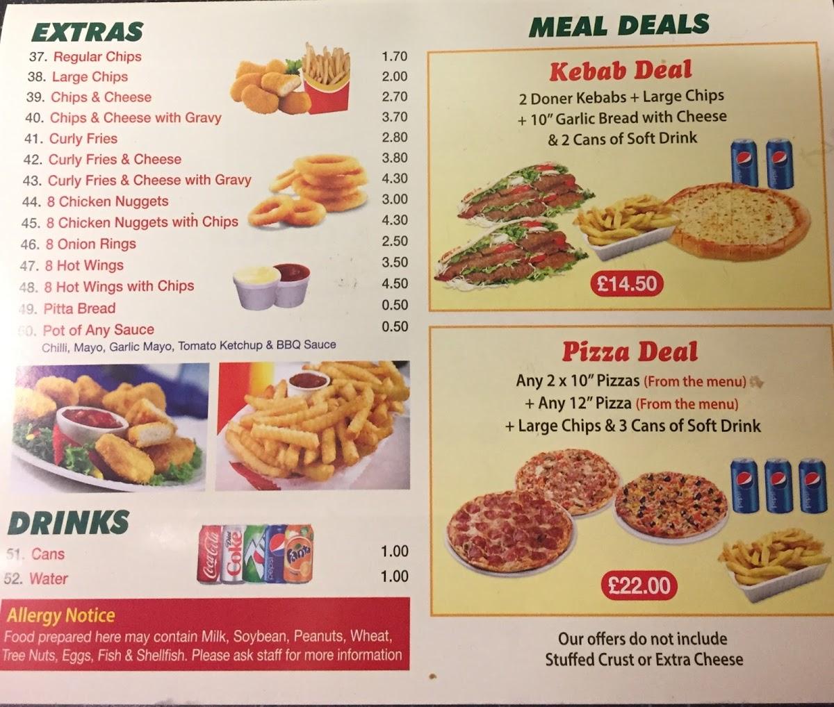 Menu at Milano pizzas pizzeria, Settle