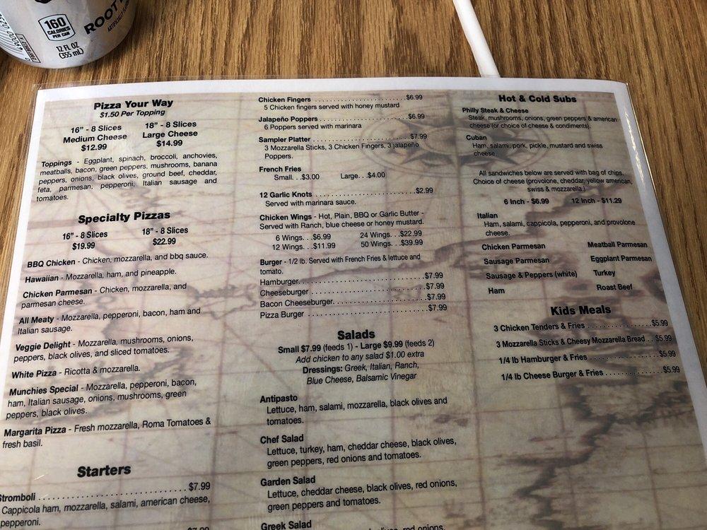 Menu at Munchies on the Key pizzeria, Siesta Key