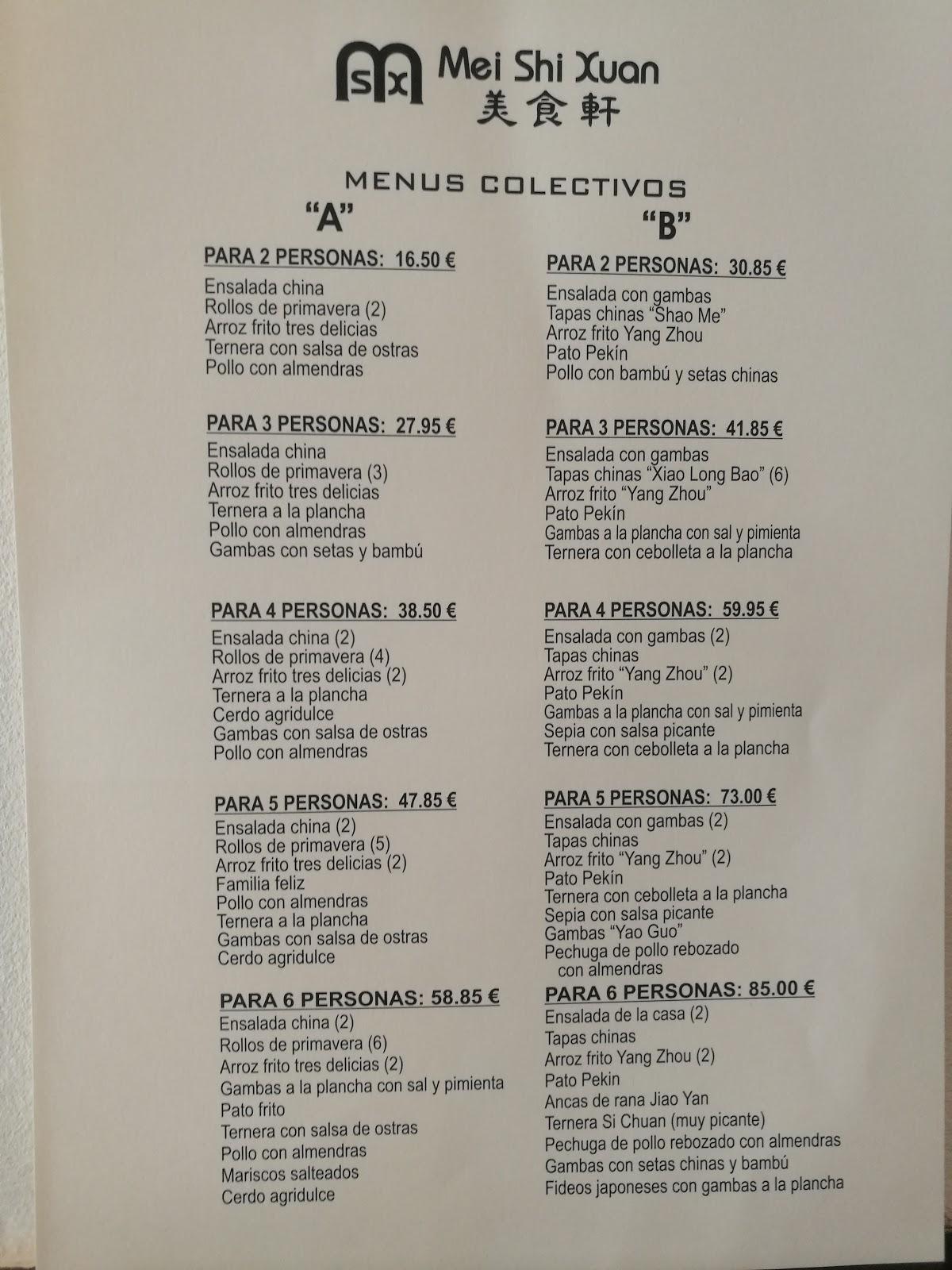 Carta del restaurante Mei Shi, Santa Coloma del Gramanet