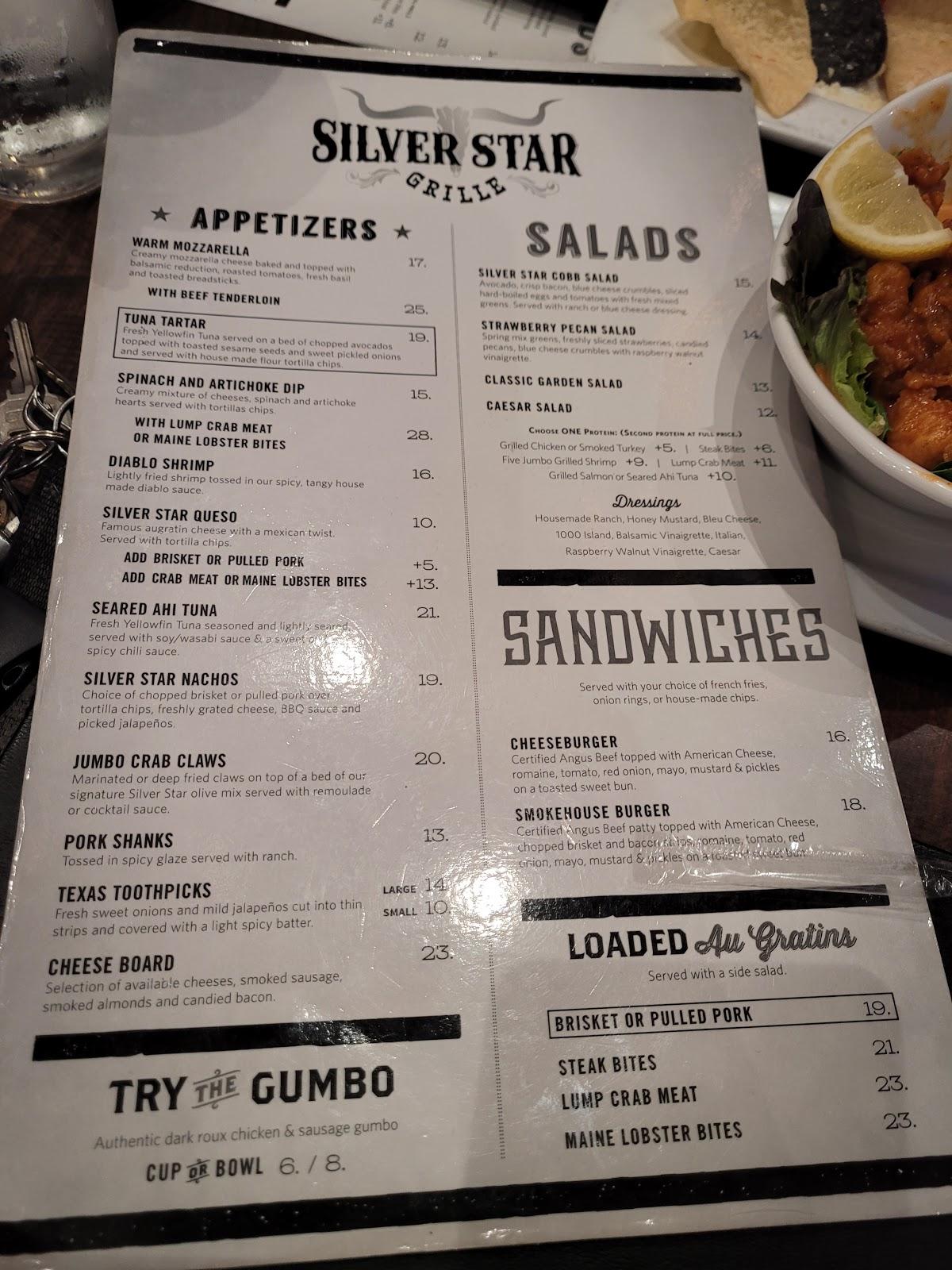 Menu at Silver Star Grille pub & bar, Shreveport, Ellerbe Rd UNIT 100