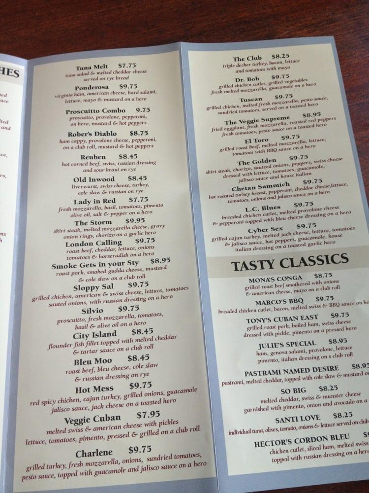 Menu at Tasty Deli restaurant, New York City, Broadway