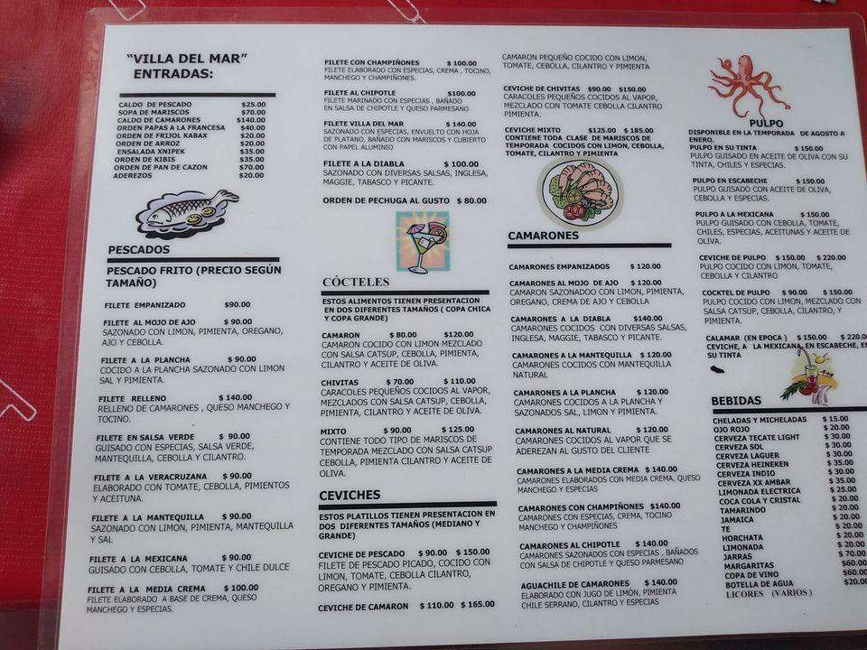 Menu at VILLA DEL MAR" "Restaurante de Primera ", Telchac Puerto