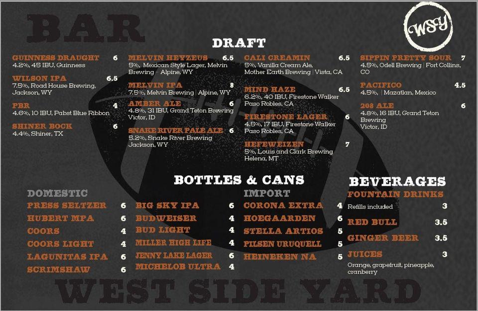 Menu at West Side Yard pub & bar, Victor