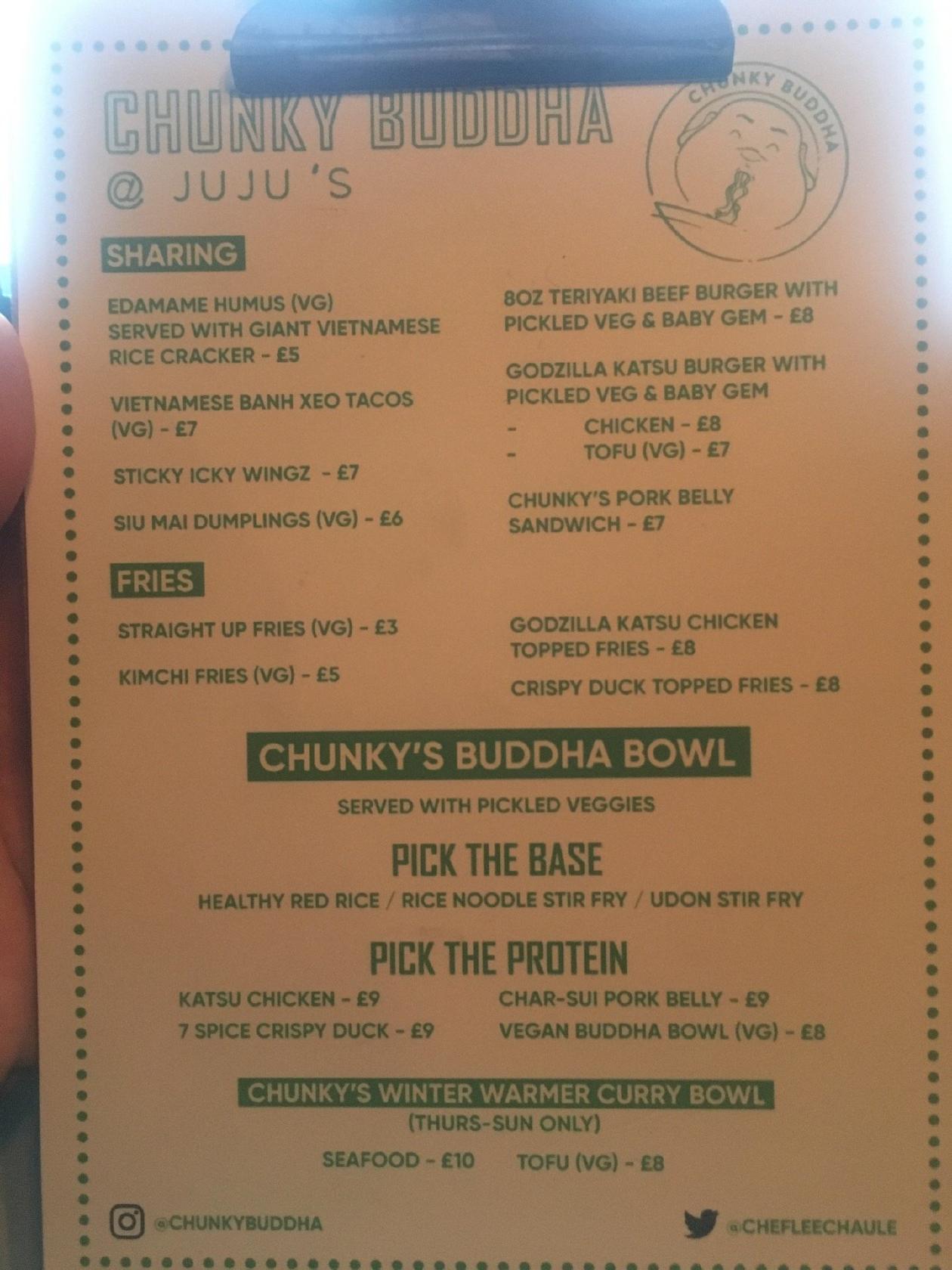Menu at Juju's Bar and Stage, London
