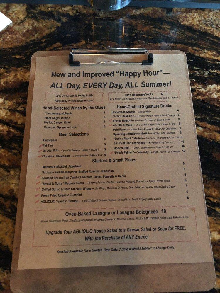 Menu at Agliolio ~ a FRESH Take on Italian pub & bar, Boynton Beach
