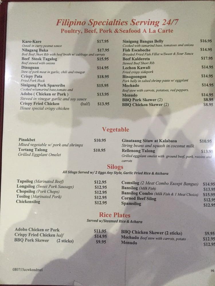 Menu at Lucky Chances Casino restaurant, Colma