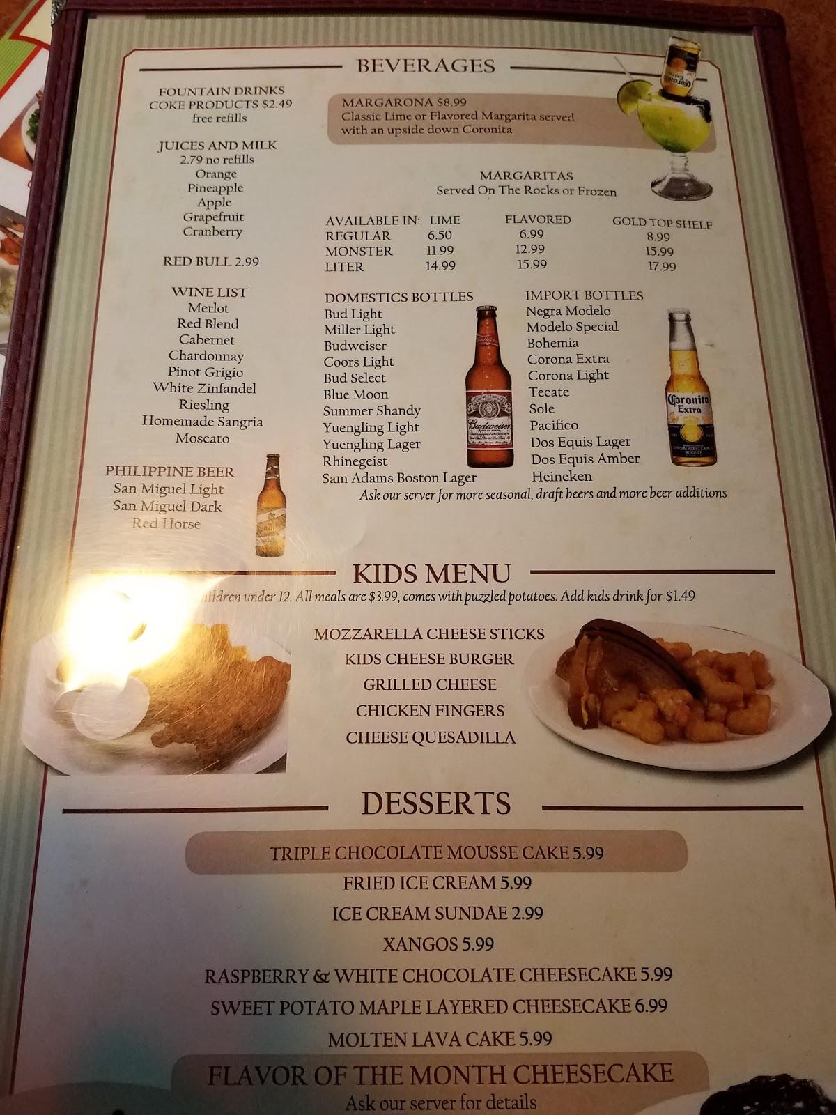 Menu at Christine's Casual Dining restaurant, Cincinnati