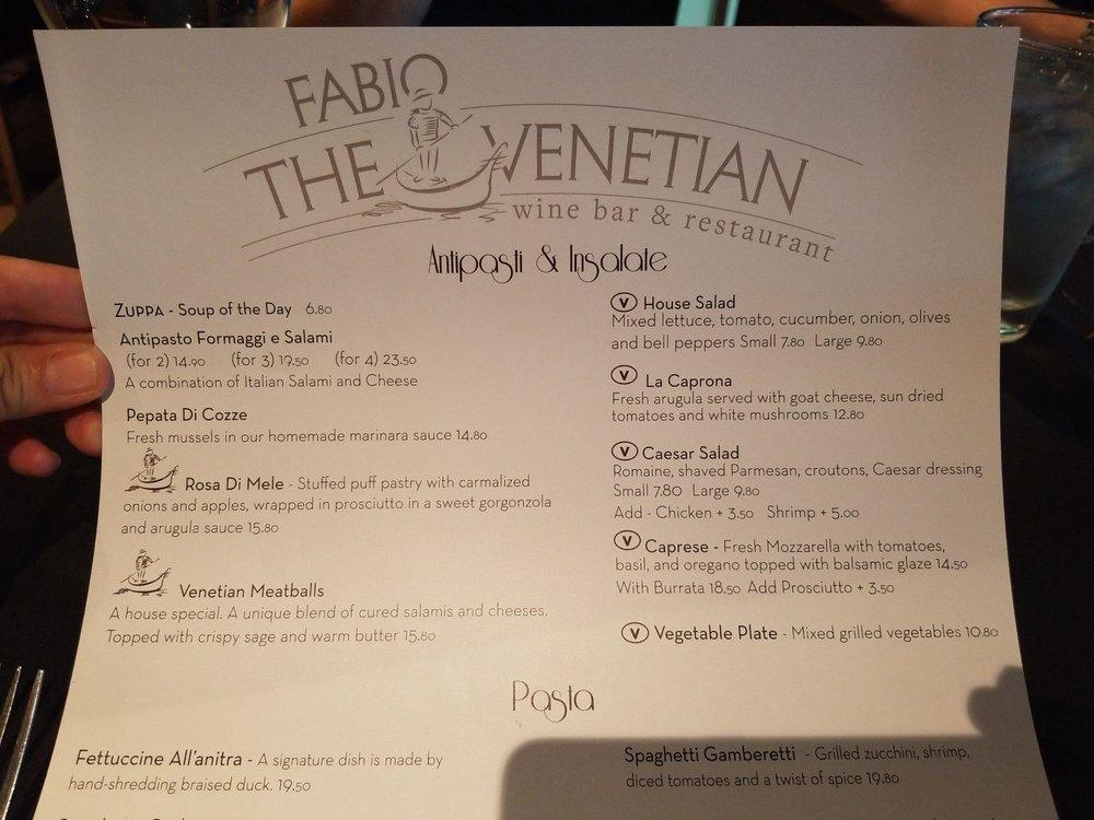 Menu at Fabio The Venetian pub & bar, Oakland Park