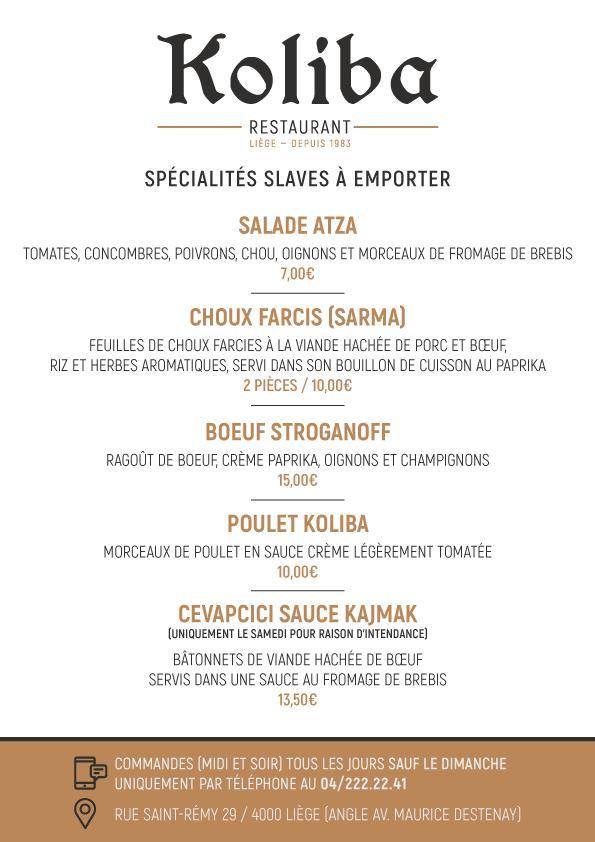 Menu au Koliba, Liège
