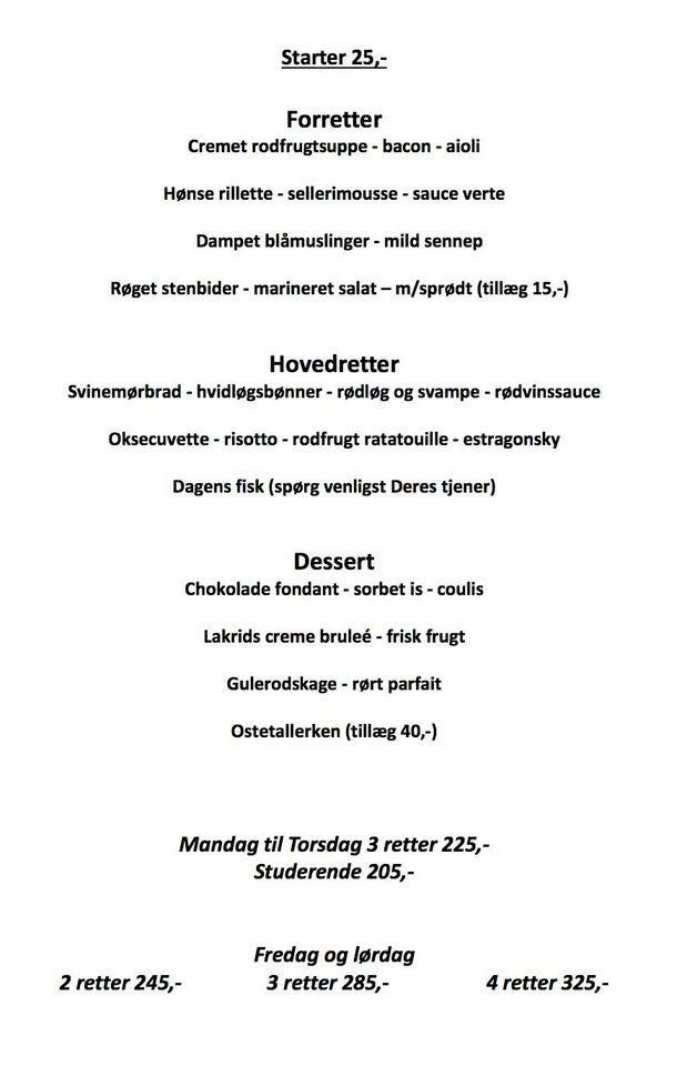 Menu at Le Basilic restaurant, Aarhus