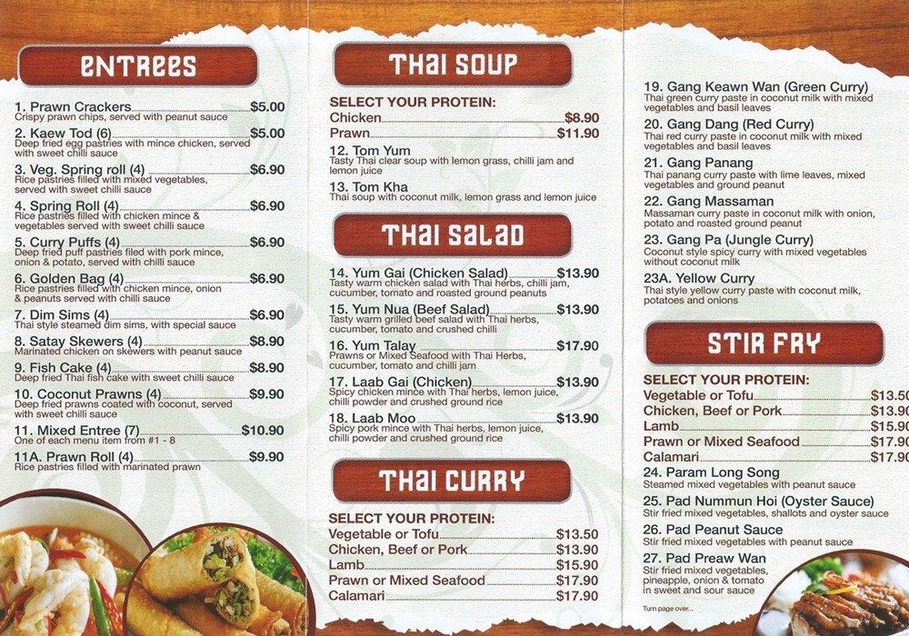 Menu at Little Bangkok Thai Restaurant, Cannon Hill