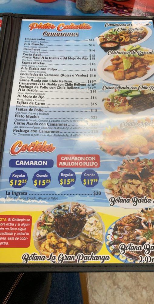 Menu at Mariscos El Moreno restaurant, Lynwood, Atlantic Ave