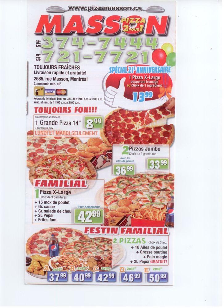 Menu at Pizza Masson pizzeria, Montreal, Rue Masson