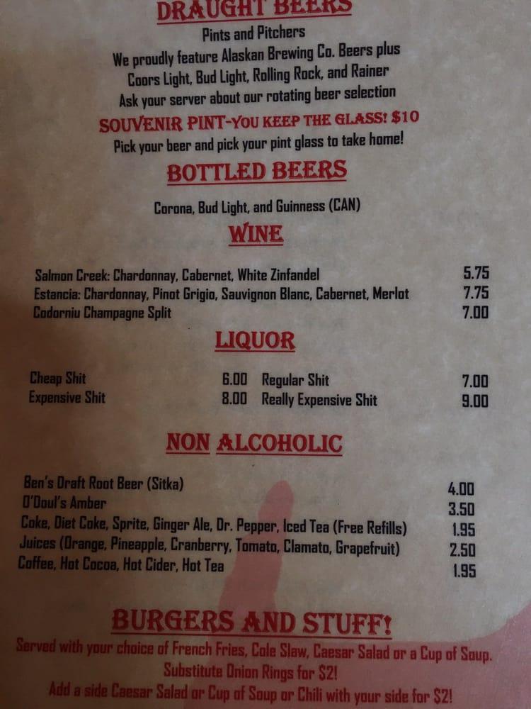 Menu at Red Dog Saloon pub & bar, Juneau