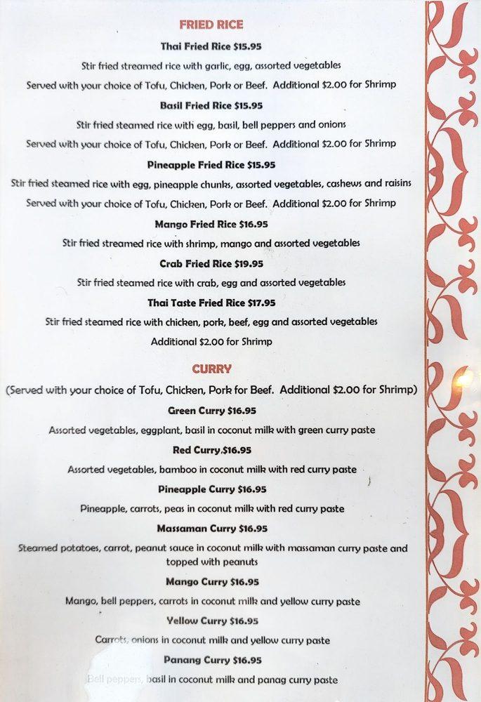 Menu at Thai Taste Restaurant, DuPont