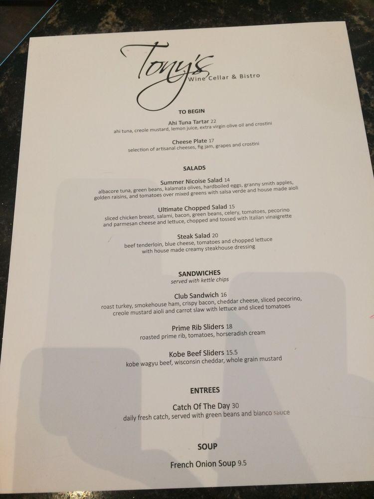 Menu at Tony's Wine, Cellar & Bistro pub & bar, Houston