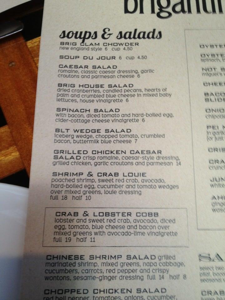 Menu at Brigantine Seafood & Oyster Bar, La Mesa, Fuerte Dr