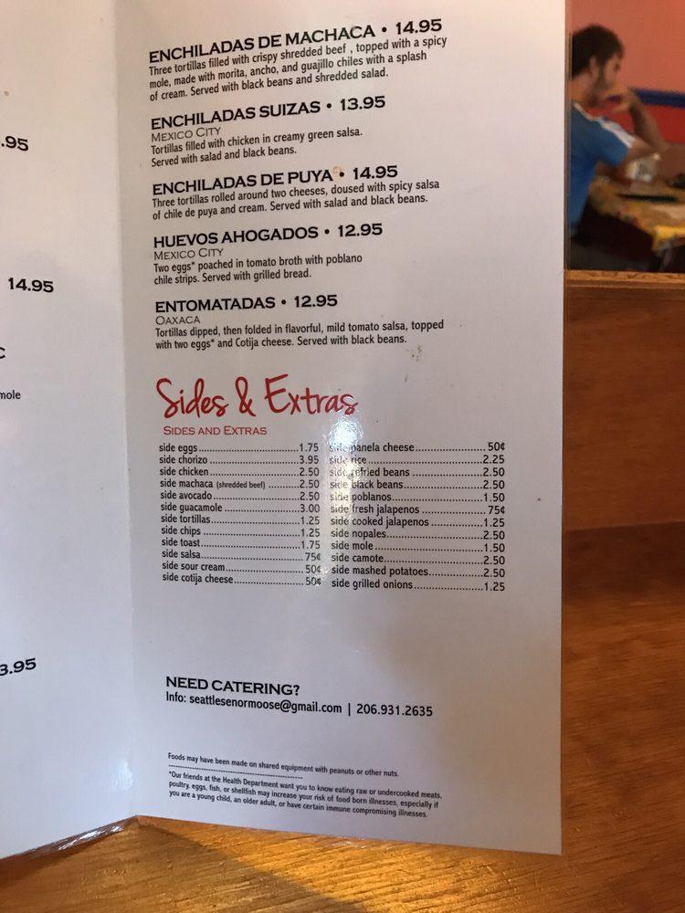 Menu at El Moose restaurant, Seattle