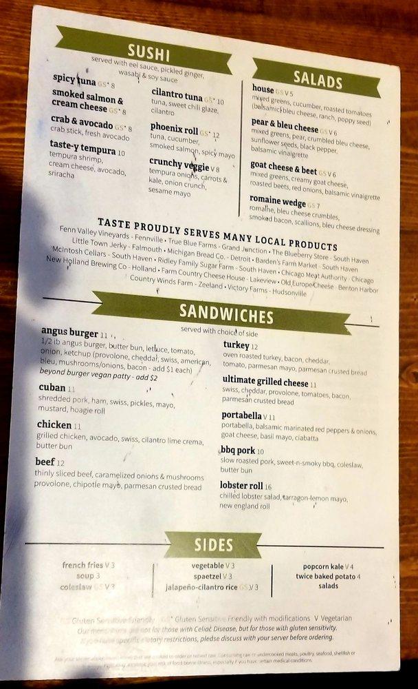 Menu at Taste restaurant, South Haven