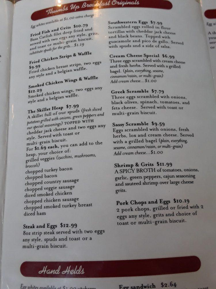 Menu at Thumbs Up Diner cafe, Atlanta, 573 Edgewood Ave SE