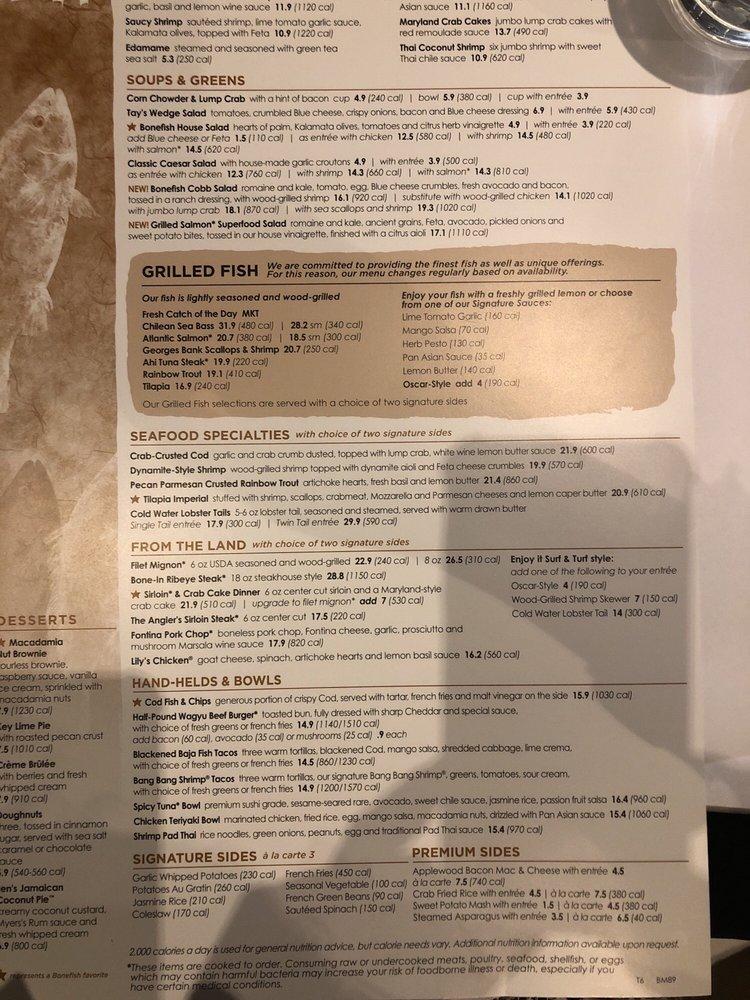Menu at Bonefish Grill restaurant, Brentwood