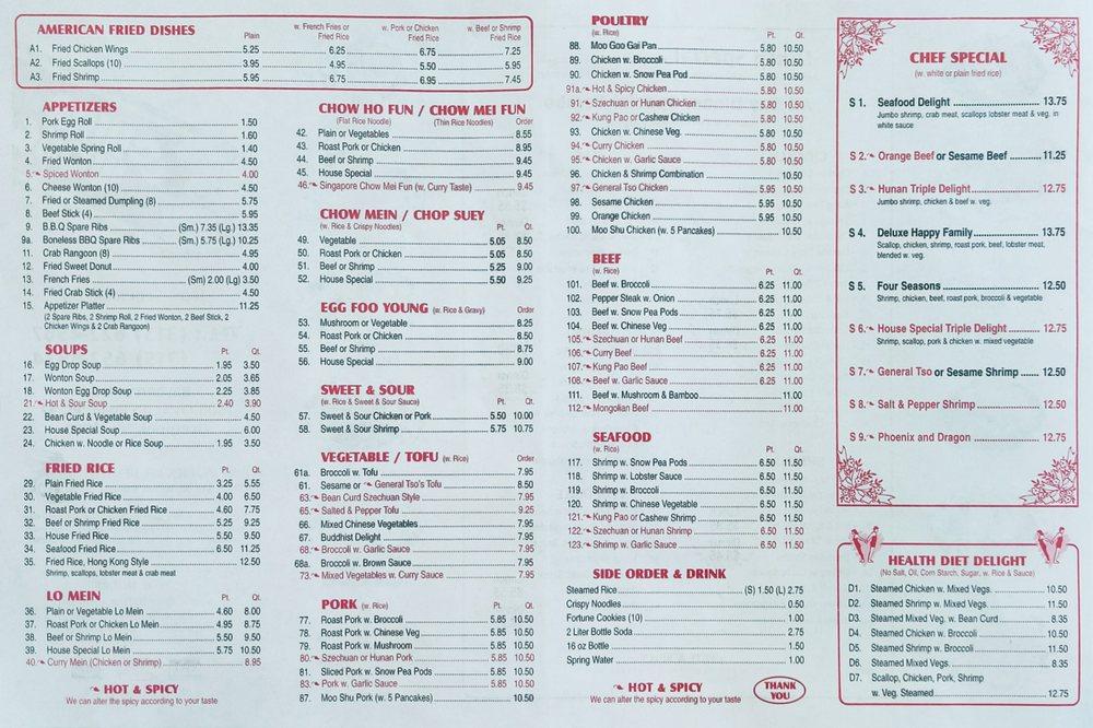 Menu at China Wong's restaurant, Liverpool