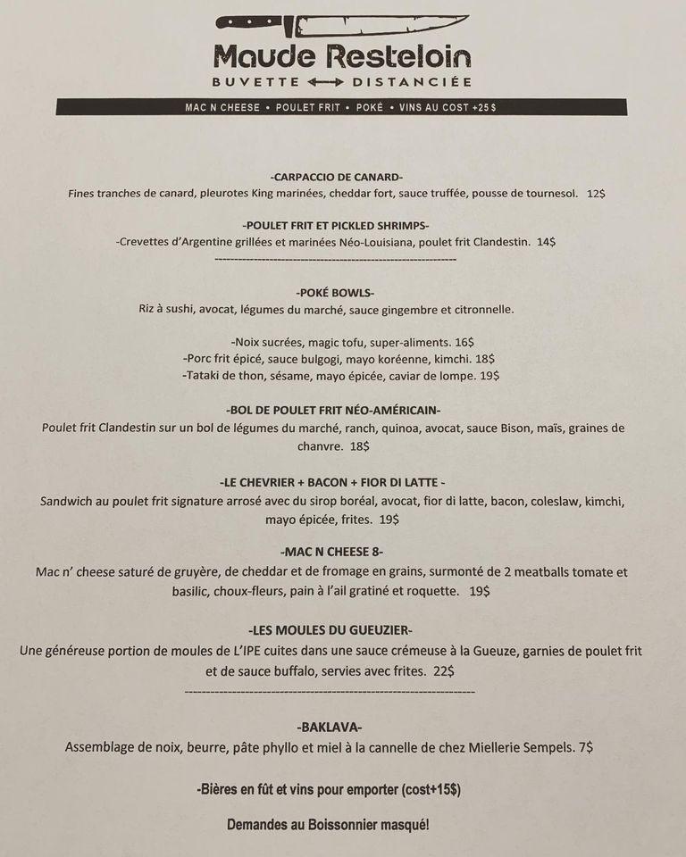 Menu au Clandestin,Cuisine Créative restaurant, Gatineau