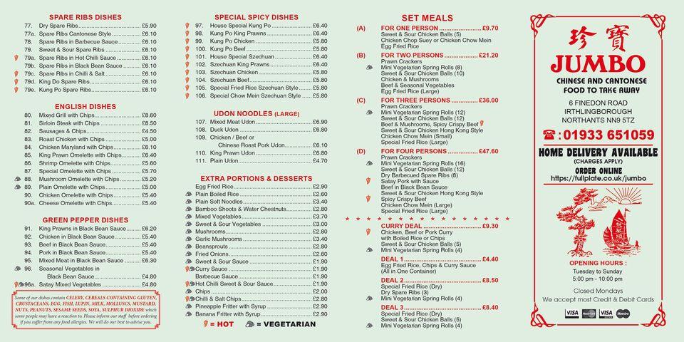 Menu at Jumbo Chinese Takeaway fast food, Irthlingborough