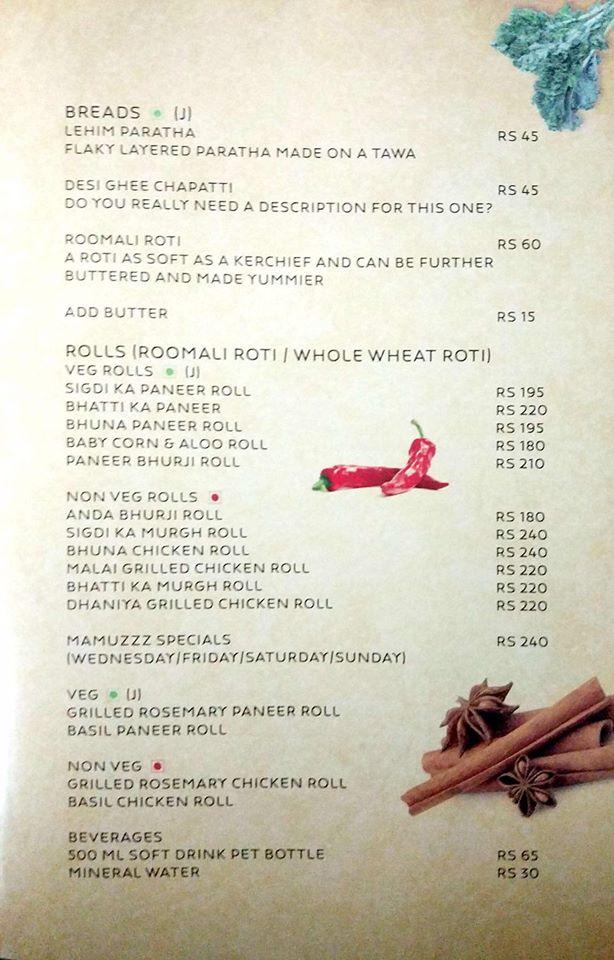 Menu at Mamuzzz The Biryani Badshah, India