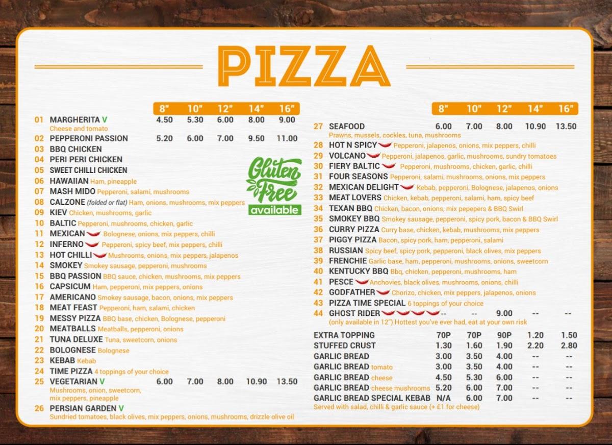 Menu at Pizza Time Grill pizzeria, Consett