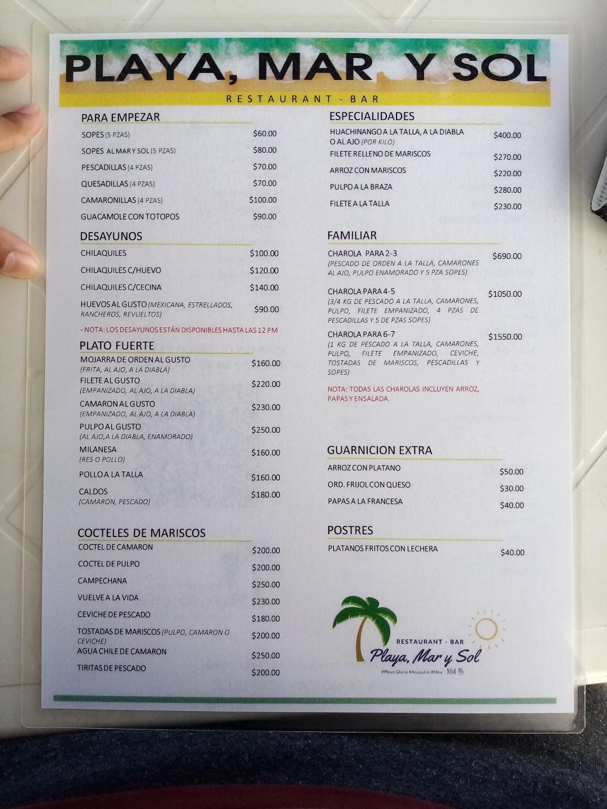 Carta de Restaurante Bar - Mar Y Sol, Acapulco