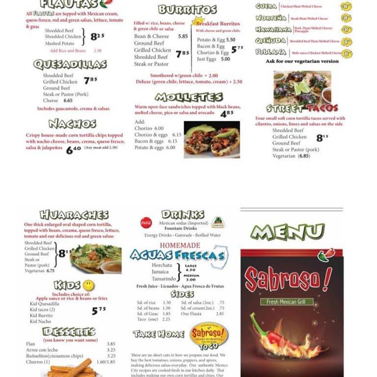 Menu at Sabroso! Fresh Mexican Grill restaurant, Centennial