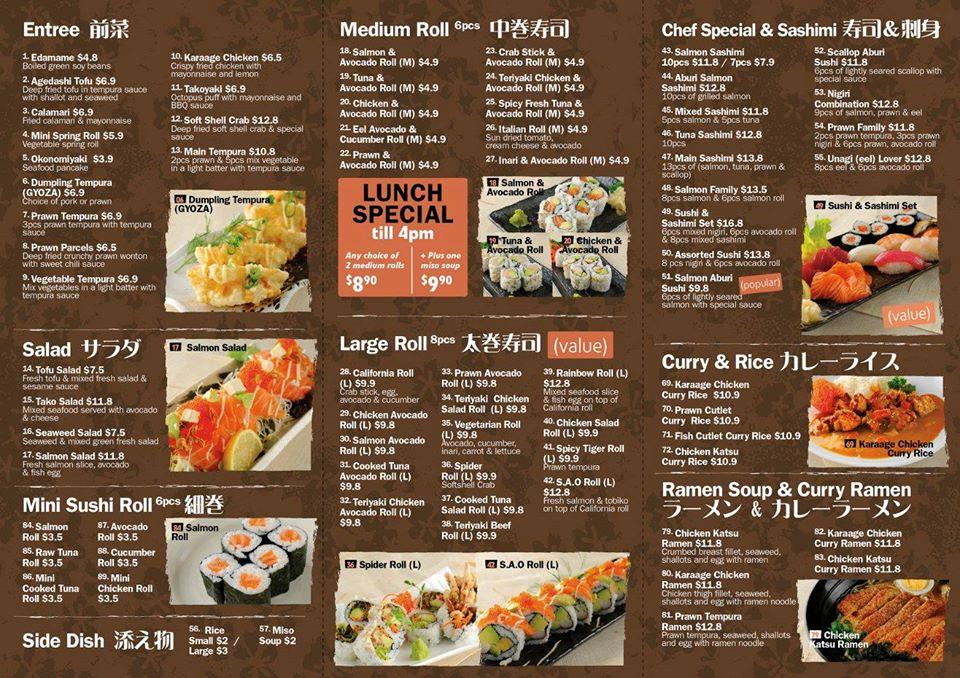 Menu at Tako Japanese Restaurant, Kogarah