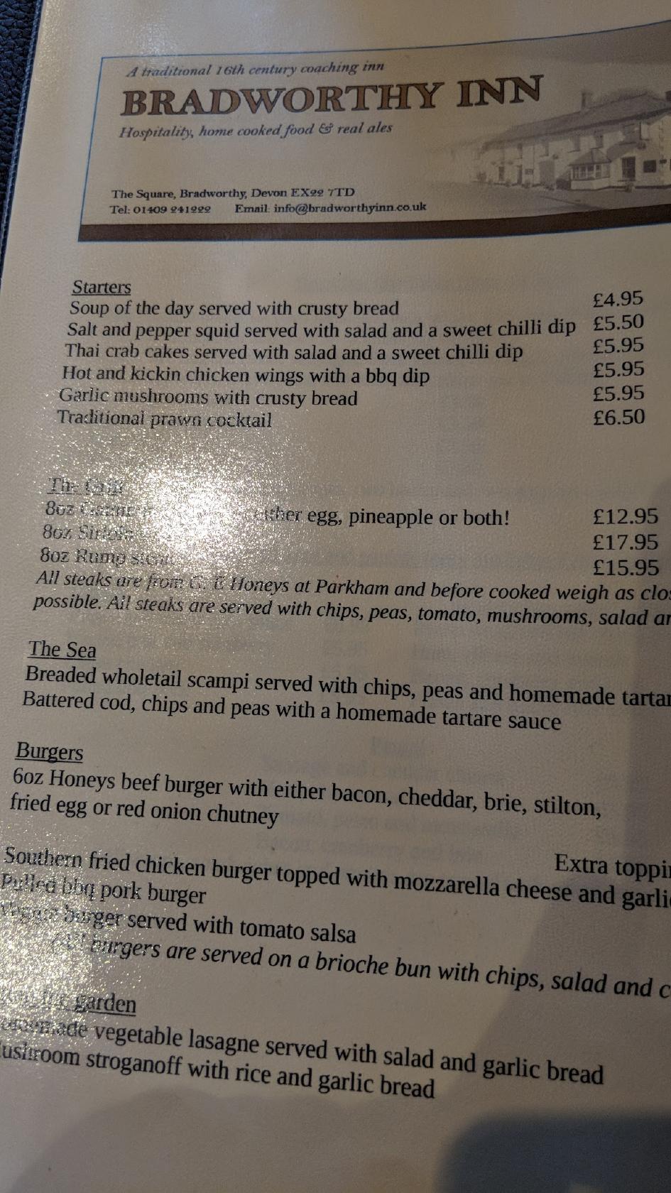 Menu at Bradworthy Inn pub & bar, Bradworthy, The Square