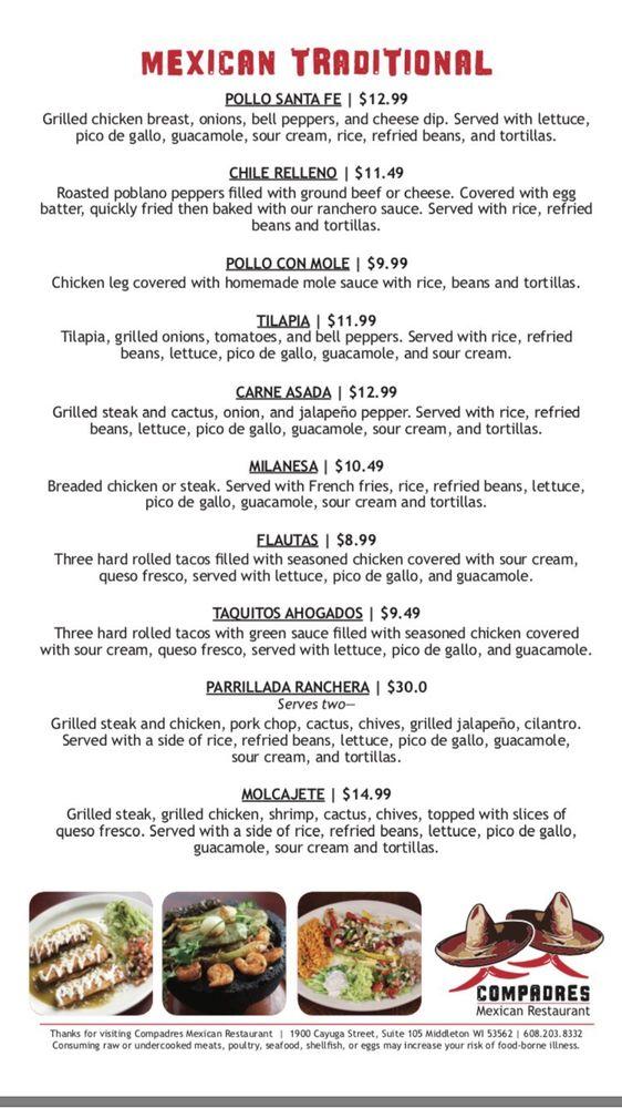 Menu at Compadres Mexican Restaurant, Middleton